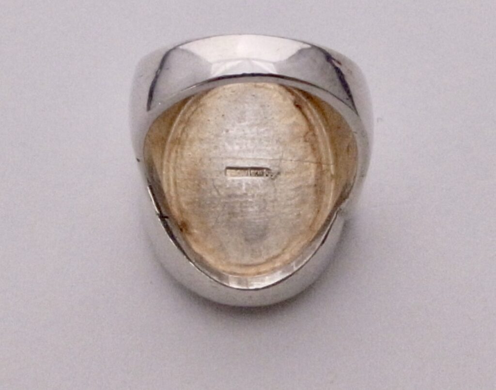 Niels Erik From, black onyx set silver ring, Denmark, 1986 London ...